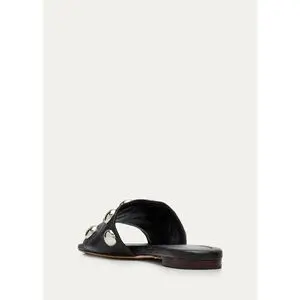 LOEFFLER RANDALL Hayes Studded Leather Flat Slide Sandals - Black/silver