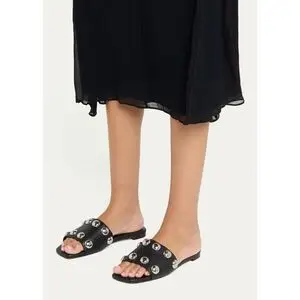 LOEFFLER RANDALL Hayes Studded Leather Flat Slide Sandals - Black/silver