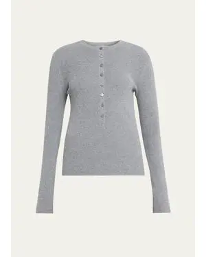 LISA YANG Airi Cotton-cashmere Henley Sweater - Deep Cloud