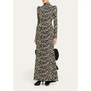 Marc Jacobs Lace-print Sculptural Long-sleeve Bow Trumpet Gown
