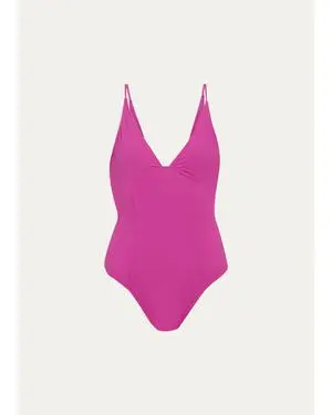Ulla Johnson Alba Deep V One-piece Swimsuit - Plum