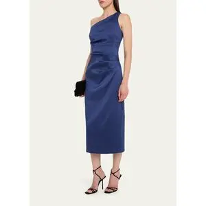 Aidan Mattox One-shoulder Stretch Mikado Midi Dress