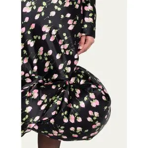 Marc Jacobs Rose Print Satin Bubble Hem Skirt