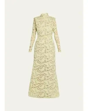 Marc Jacobs Sculptural Lace Long-sleeve Bow Trumpet Gown