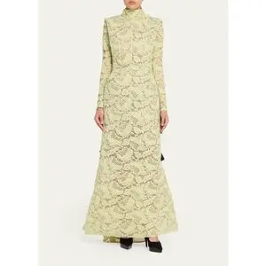 Marc Jacobs Sculptural Lace Long-sleeve Bow Trumpet Gown