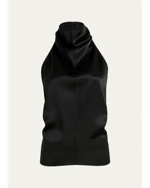 Khaite Rone Draped Satin Halter Top - Black