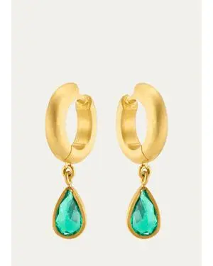 DARIUS 18k Yellow Gold Drop Hoop Earrings - Emerald