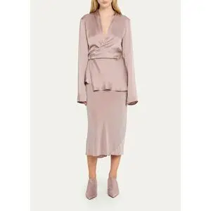 Rick Owens Laura Long-sleeve Satin Wrap Top