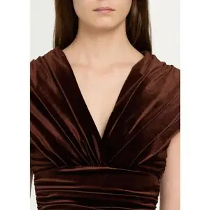 Monique Lhuillier V-neck Gathered Stretch Velour Column Gown