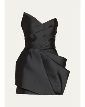 Monique Lhuillier Strapless Pleated Mikado Silk Mini Dress