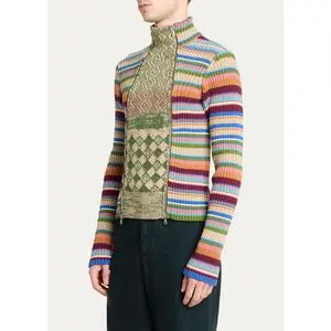 Dries Van Noten Striped Wool Rib-knit Cardigan