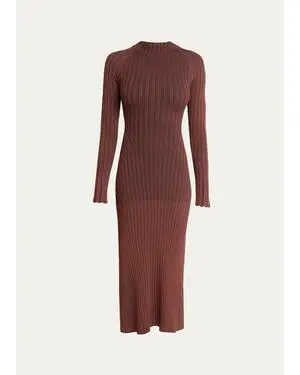Proenza Schouler Roux Long-sleeve Silk-blend Rib Midi Dress - Copper