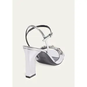 Gucci 85mm Signora Metallic Leather Ankle-strap Sandals