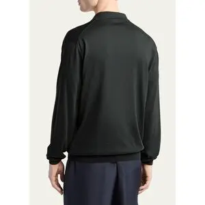 Giorgio Armani Silk And Cotton Knit Johnny Collar Polo Sweater