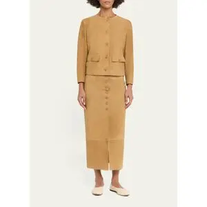 Akris Collarless Suede Single-breasted Jacket