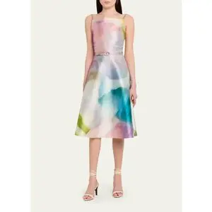 Prabal Gurung Square-neck Sleeveless Satin Belted Mini Dress