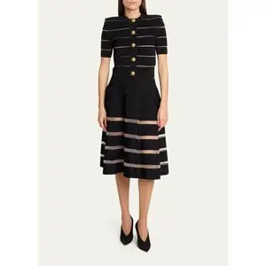 Balmain Sheer Striped Midi Skirt