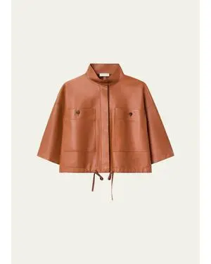 Lafayette 148 New York Oversized Cropped Leather Shirt Jacket