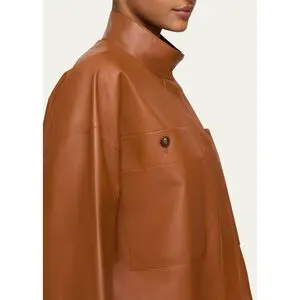 Lafayette 148 New York Oversized Cropped Leather Shirt Jacket