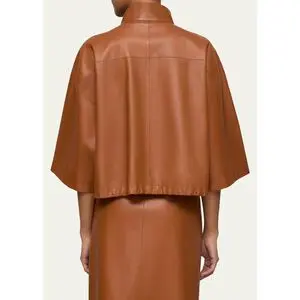 Lafayette 148 New York Oversized Cropped Leather Shirt Jacket