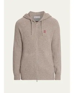Brunello Cucinelli Cashmere Rib Full-zip Hoodie - Grey