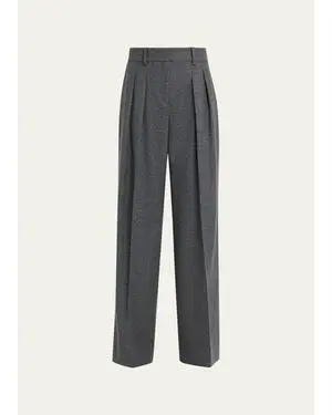 Michael Kors Pleated Wool Wide-leg Trousers - Graphite Multi
