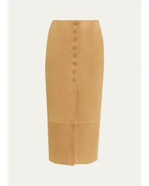 Akris Suede Button-front Midi Skirt