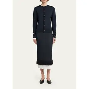 Bottega Veneta Silk Double Knit Crewneck Cardigan
