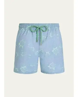 Vilebrequin Bubbles And Turtles Packable Swim Trunks - Cloudy