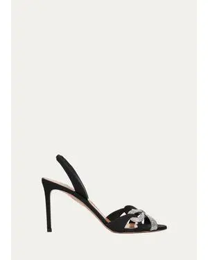 AQUAZZURA 85mm Crystal Ribbon Kiss Slingback Sandals - Black