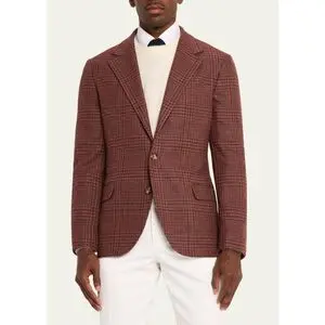 Brunello Cucinelli Cashmere Houndstooth Check Single-breasted Sport Coat - Brick
