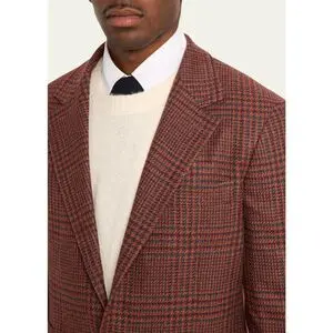 Brunello Cucinelli Cashmere Houndstooth Check Single-breasted Sport Coat - Brick