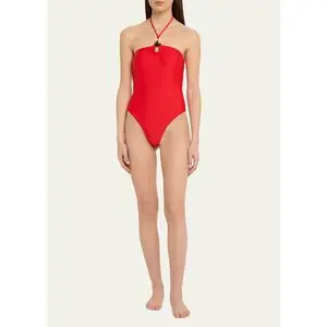 Ramy Brook Marjorie Ring Halter One-piece Swimsuit - Flame