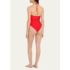 Ramy Brook Marjorie Ring Halter One-piece Swimsuit - Flame