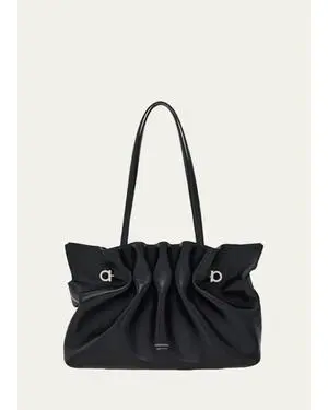 FERRAGAMO Medium Gancini Pierced Shoulder Bag - Nero