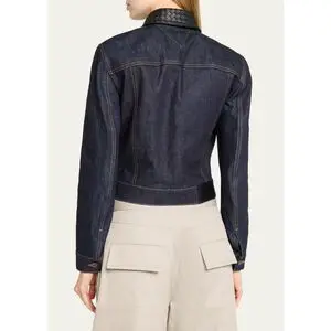 Bottega Veneta Intrecciato Collar Cotton Denim Jacket