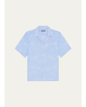 Vilebrequin Bubble Turtles Linen Short-sleeve Shirt - Cloudy