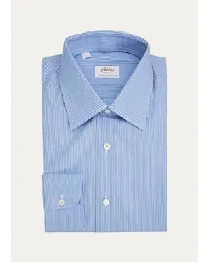 Brioni Striped Cotton Dress Shirt - Blue
