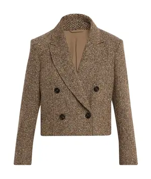Brunello Cucinelli Sparkling Wool Herringbone Blazer - Camel