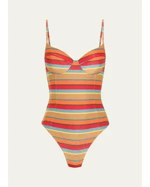 Ramy Brook Jayda Glitter Striped One-piece Swimsuit - Flame Glit