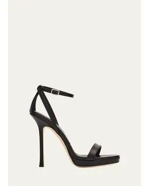 JIMMY CHOO 120mm Moza Leather Platform Ankle-strap Sandals - Black