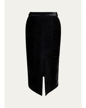 TOM FORD Croco-embossed Velvet Midi Skirt