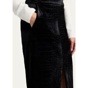 TOM FORD Croco-embossed Velvet Midi Skirt