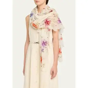 Faliero Sarti Primrose Floral Embroidered Wool-blend Stole