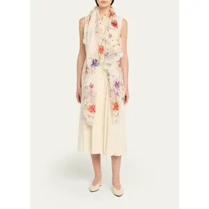 Faliero Sarti Primrose Floral Embroidered Wool-blend Stole