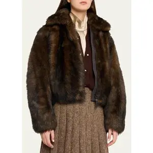 Brunello Cucinelli Lamb Shearling Zip Jacket With Monili Trim