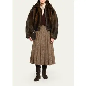 Brunello Cucinelli Lamb Shearling Zip Jacket With Monili Trim