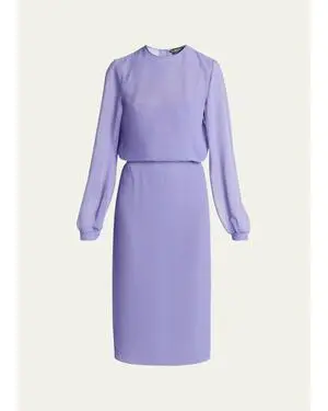 TOM FORD Plisse Chiffon Long-sleeve Midi Dress - Pervinca