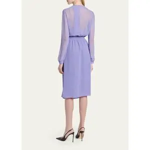 TOM FORD Plisse Chiffon Long-sleeve Midi Dress