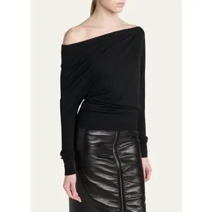 TOM FORD Wool-silk Asymmetric Off-shoulder Sweater